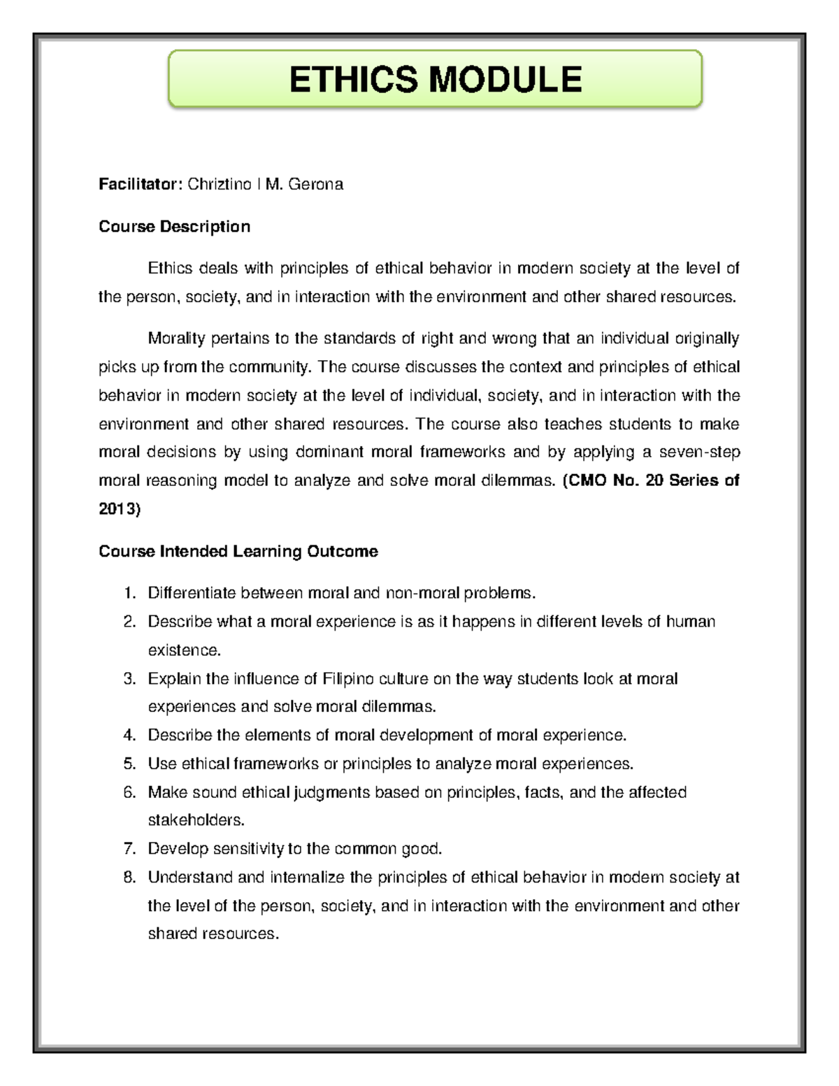 Ethics-Introduction-Activity and developing the moral agent ...