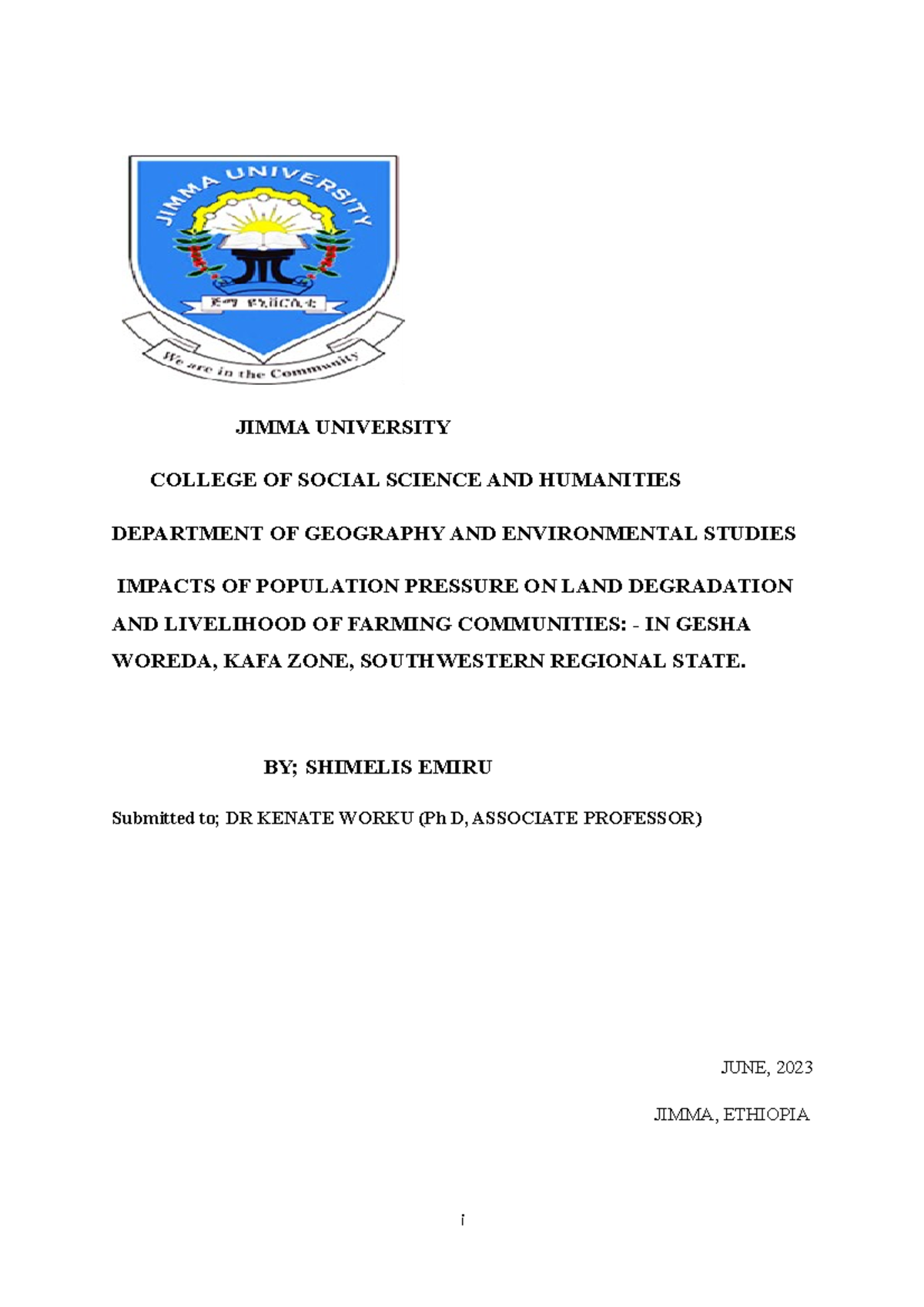 Shime PRO2 - rgggggggggggh - JIMMA UNIVERSITY COLLEGE OF SOCIAL SCIENCE ...