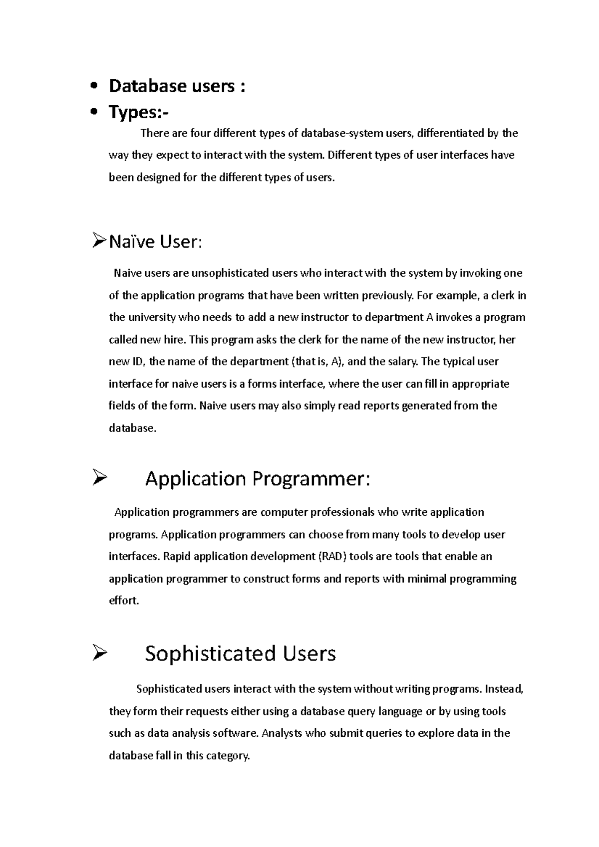 Database users and Types - Database users : Types:- There are four ...