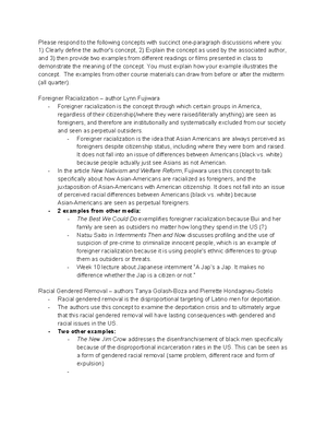 Ethnic Studies 101; Week 10 Notes - Week 10 Ethnic Studies 101 Notes ...