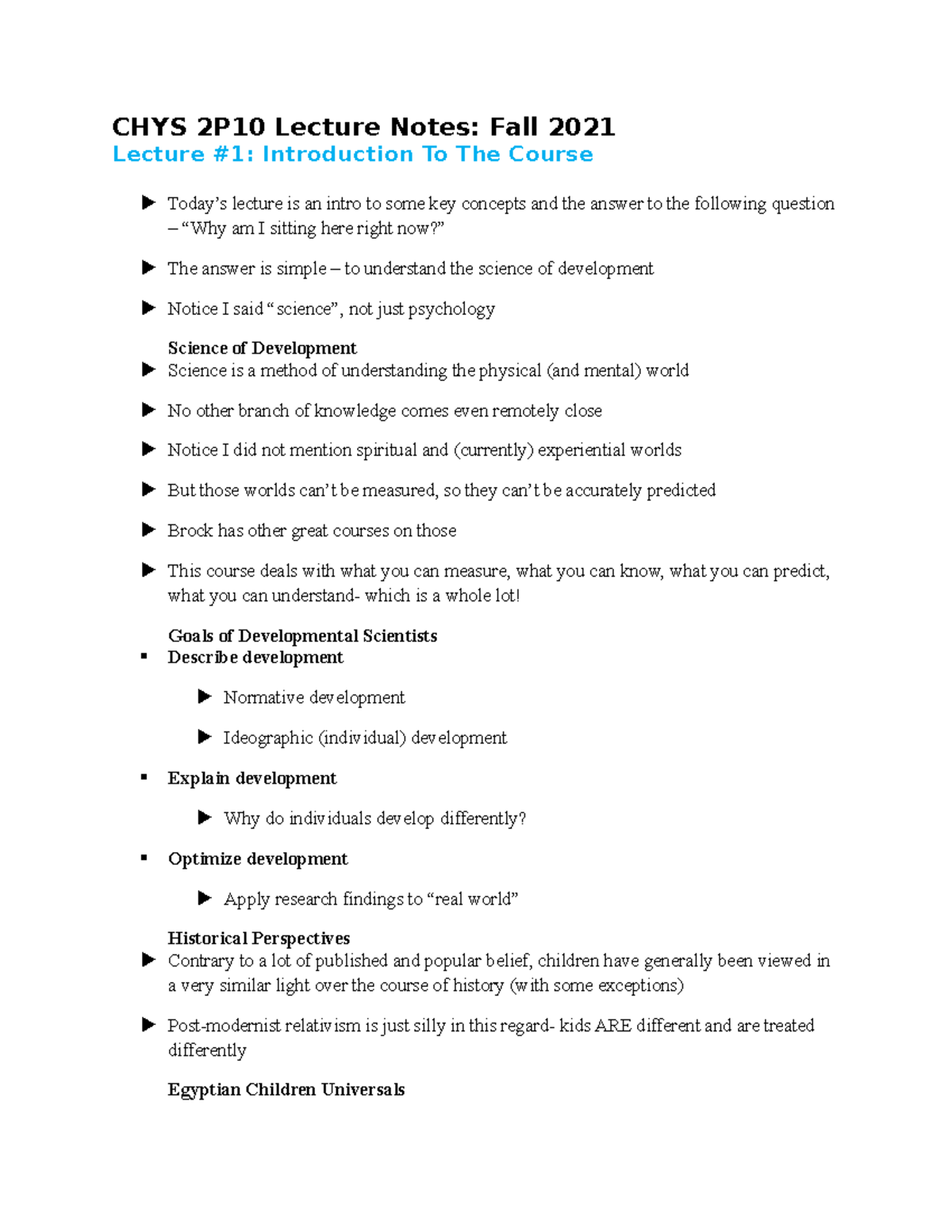 CHYS 2P10 Lecture Notes - , Aries) that childhood was not a concept ...