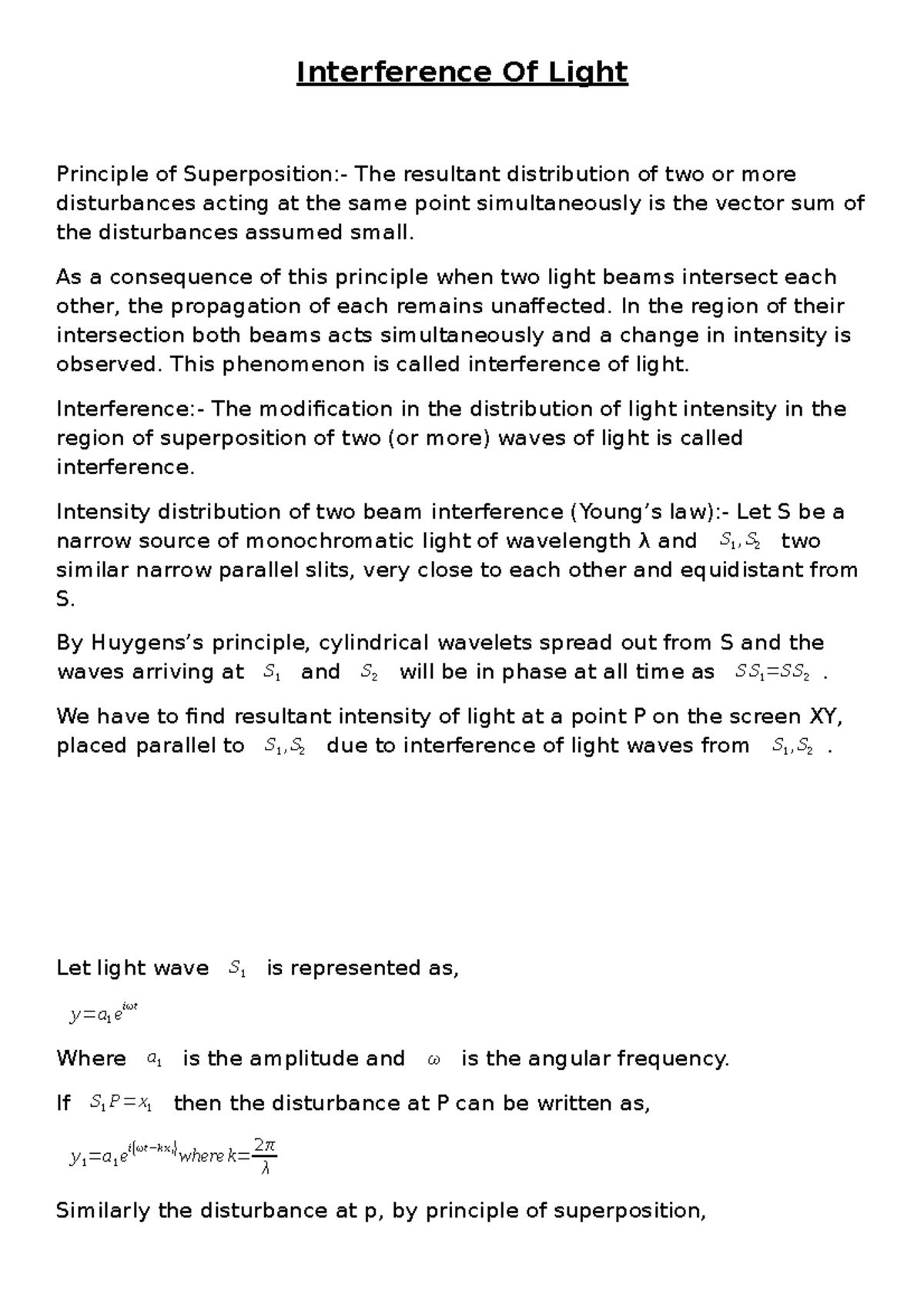 Interference Of Light - Lecture notes 1 - Interference Of Light ...