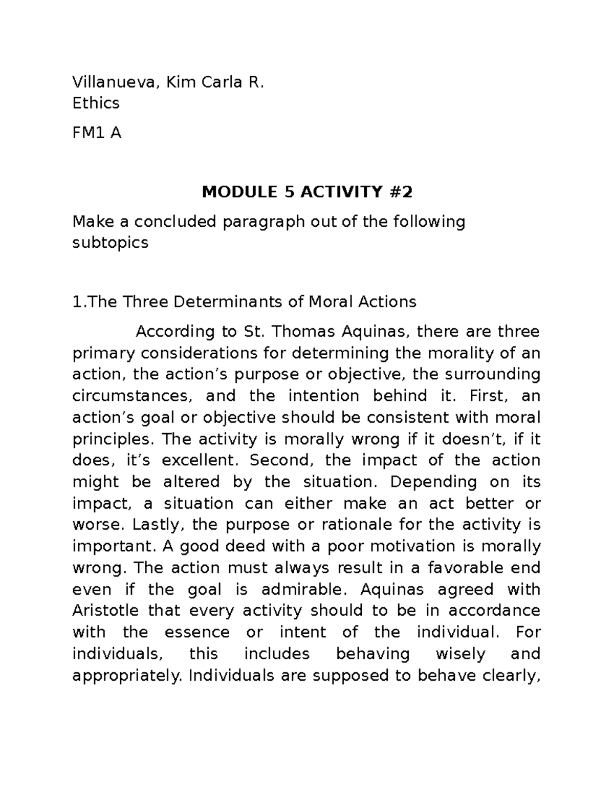 Ethics - Act 2 - Okay - Villanueva, Kim Carla R. Ethics FM1 A MODULE 5 ...