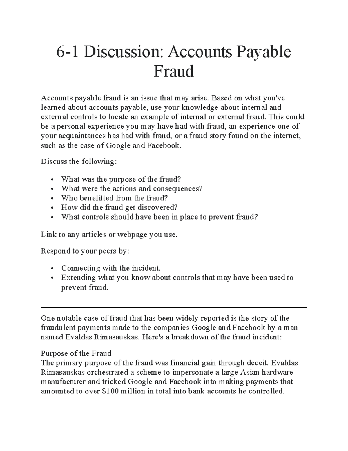 6-1 Discussion Accounts Payable Fraud - 6-1 Discussion: Accounts ...