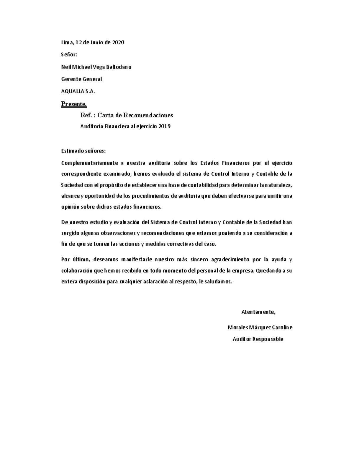 Carta de recomendaciones - Lima, 12 de Junio de 2020 Señor: Neil ...
