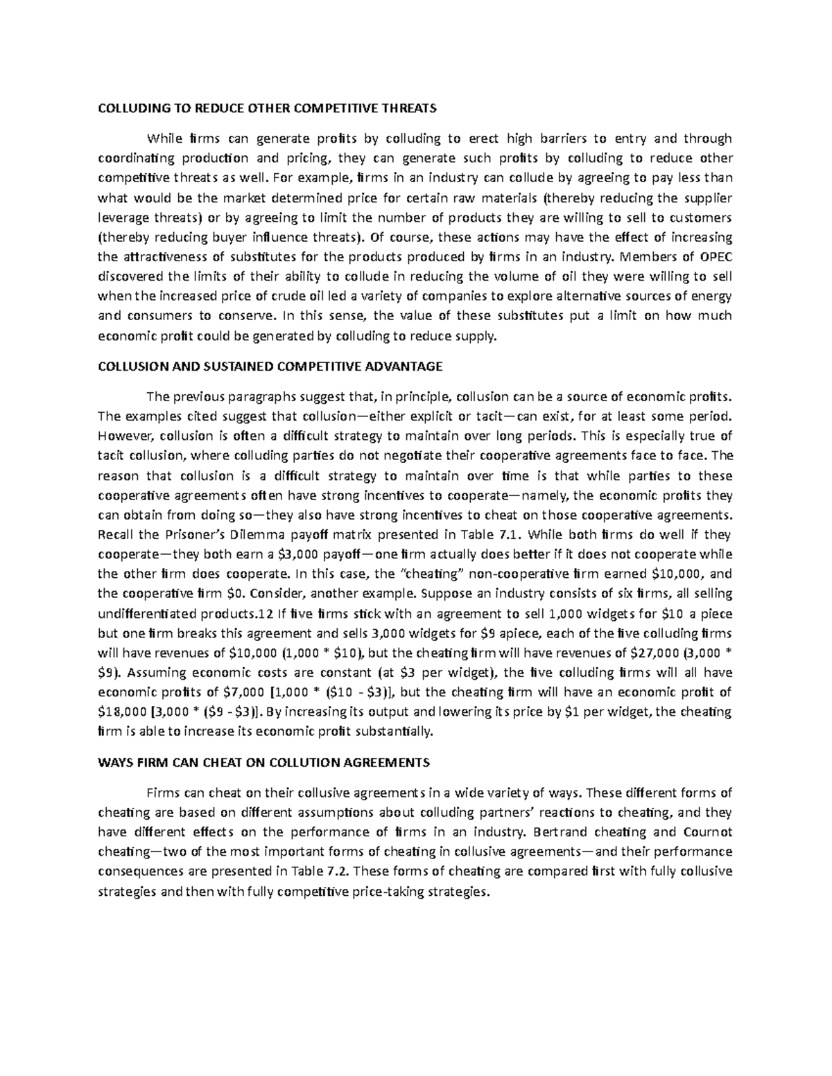 Colluding TO Reduce Other Competitive Threats - COLLUDING TO REDUCE ...