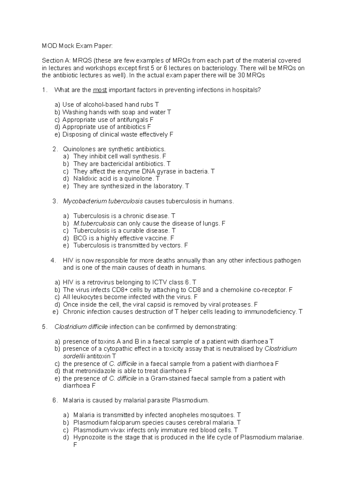 Sample/practice exam 2014, questions - MOD Mock Exam Paper: Section A ...
