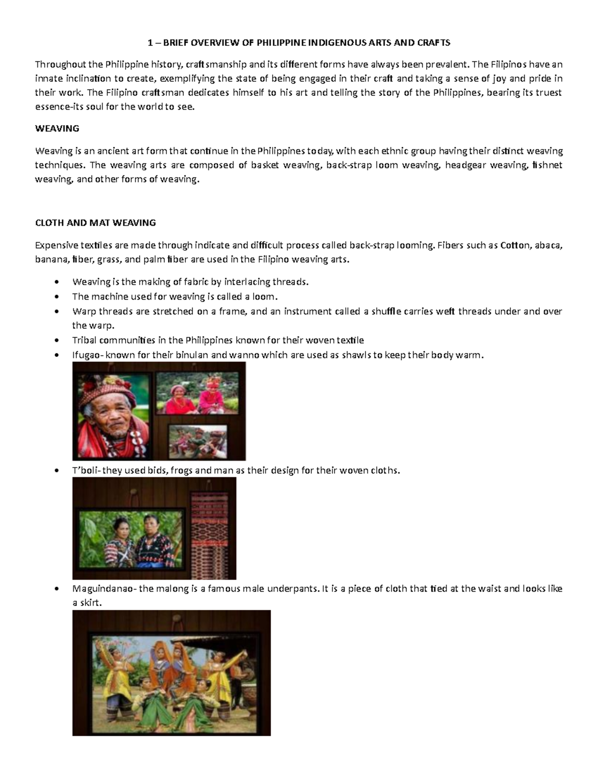 Introduction To Indigenous Crafts - 1 – BRIEF OVERVIEW OF PHILIPPINE ...
