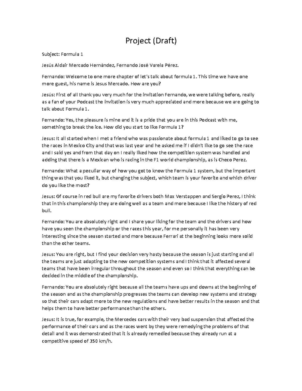 Project (Draft) - INLES 2 - Project (Draft) Subject: Formula 1 Jesús ...