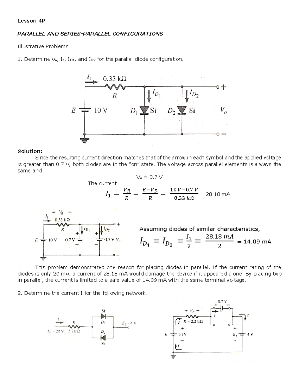 3c - PN junction - Lesson 4P PARALLEL AND SERIES-PARALLEL CONFIGURATIONS Illustrative Problems 1 ...