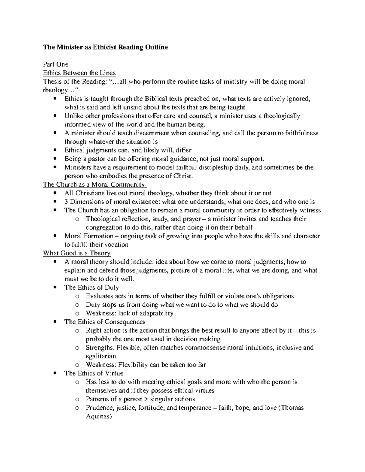 The Minister as Ethicist Reading Outline - . who perform the routine ...