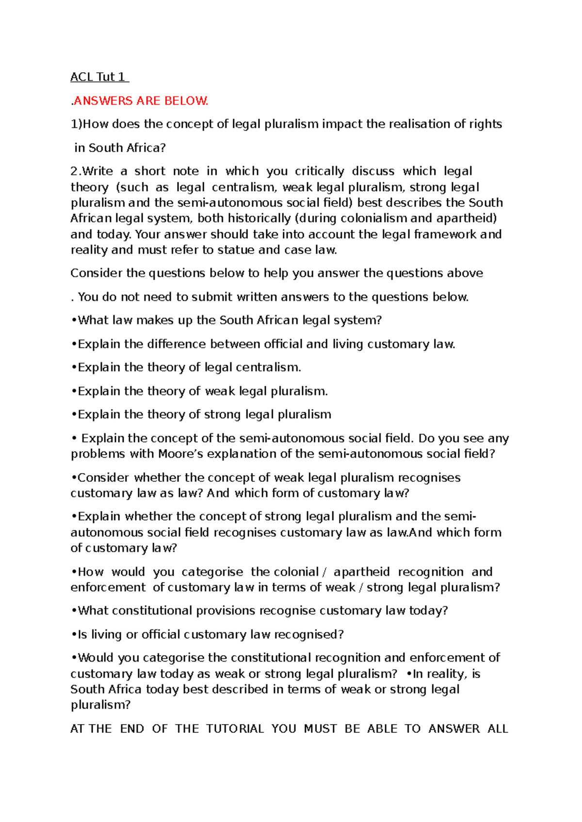 ACL TUT 1 - Tutorial questions and answers - ACL Tut 1 .ANSWERS ARE ...