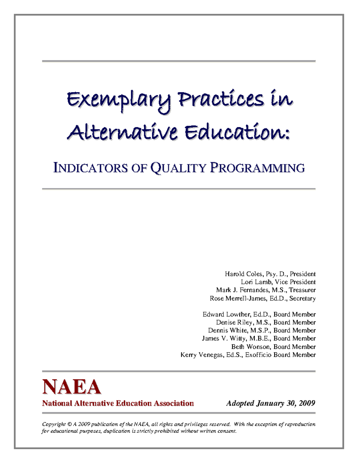 Best practices for alternative education - Copyright © A 2009 ...