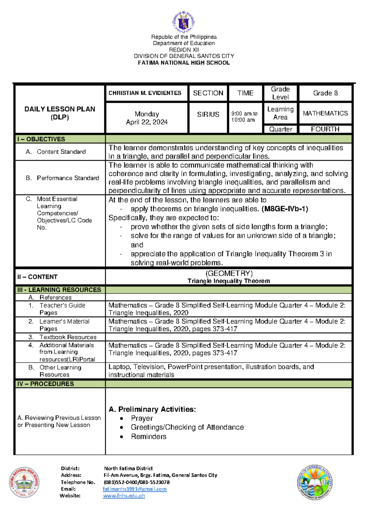 Final Draft Lesson Plan April 22 - Department of Education REGION XII DIVISION OF GENERAL SANTOS ...