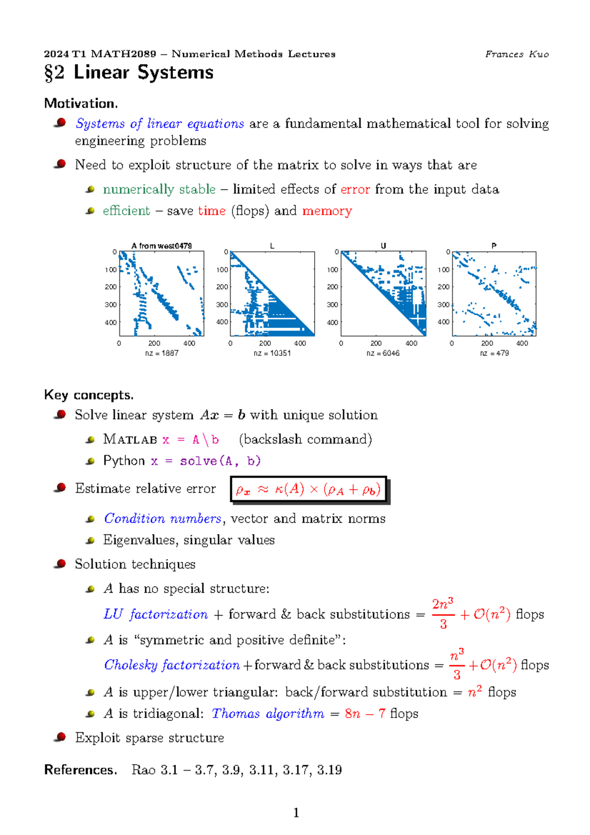 MATH2089 NM Lectures Topic 2 - 2024 T1 MATH2089 – Numerical Methods Lectures Frances Kuo § 2 ...