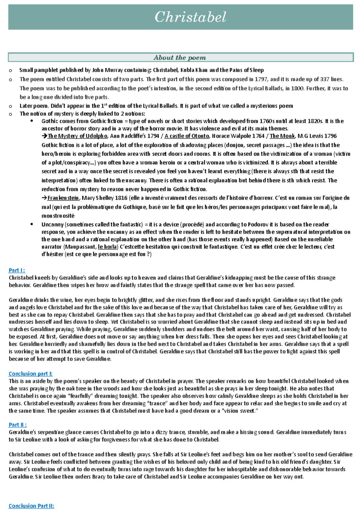 Christabel - The first part of this poem was composed in 1797, and it ...