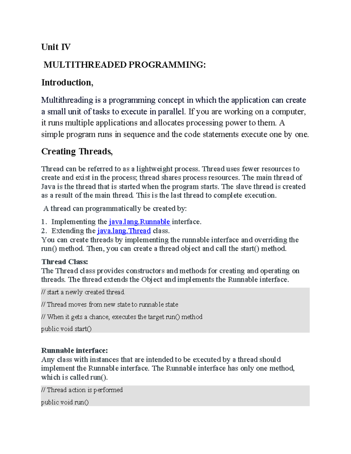 Unit -4 - movetivation - Unit IV MULTITHREADED PROGRAMMING: Introduction, Multithreading is a ...