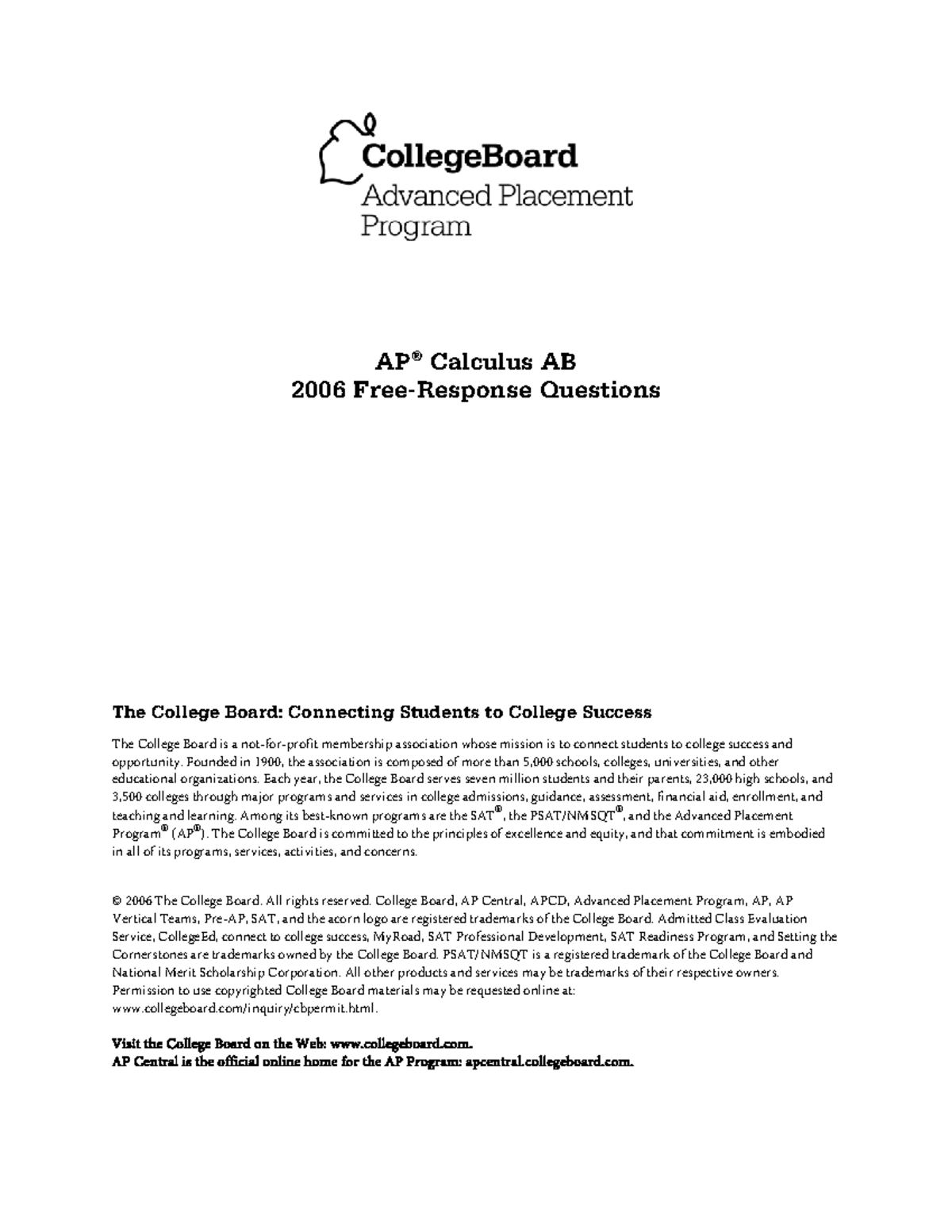 Ap06 frq calculusab 51707 - AP® Calculus AB 2006 Free-Response ...