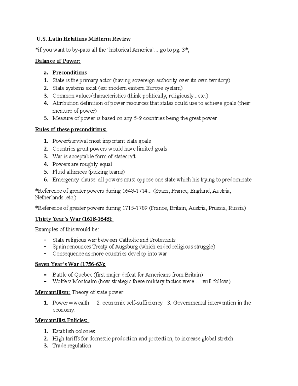 US Latin Relations Midterm Review - U. Latin Relations Midterm Review ...