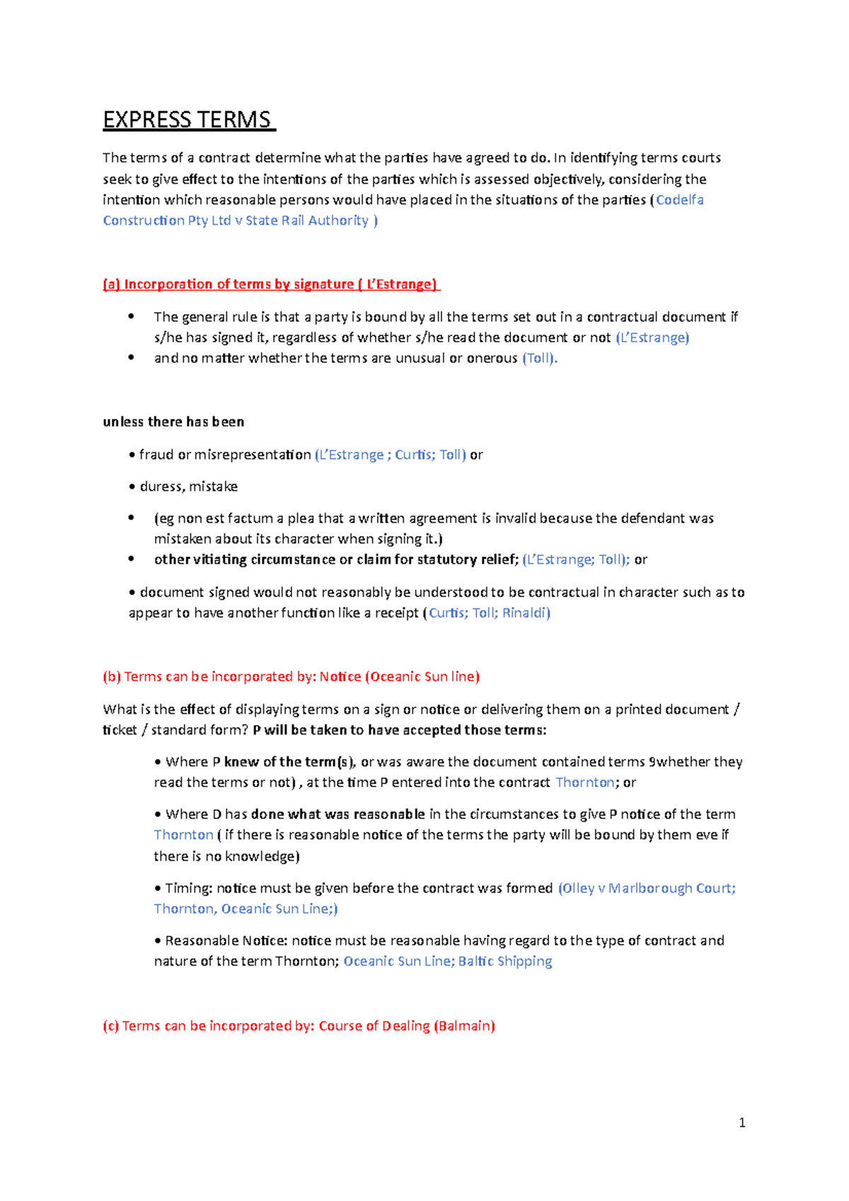 Contracts b notes - EXPRESS TERMS The terms of a contract determine ...