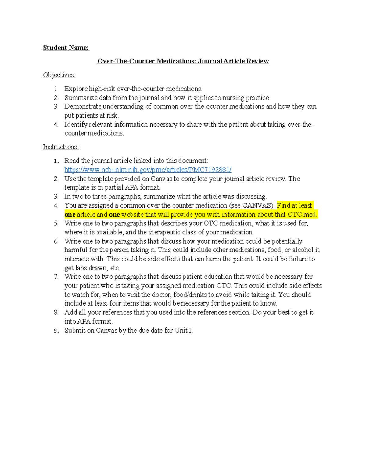 Unit I-OTC Journal Article Review Assignment Instructions - Student ...