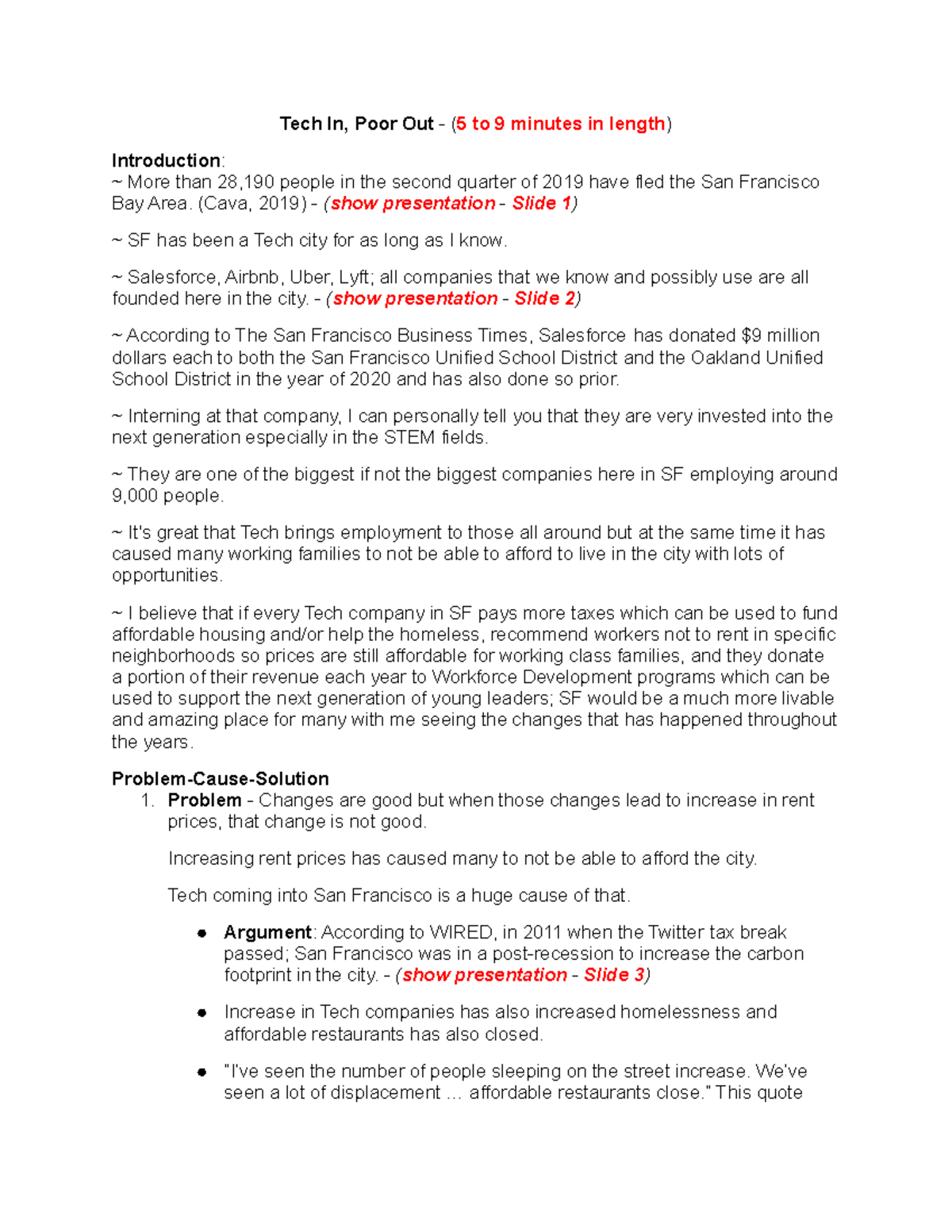 Persuasive Townhall Speech Outline - Tech In, Poor Out - ( 5 to 9 ...