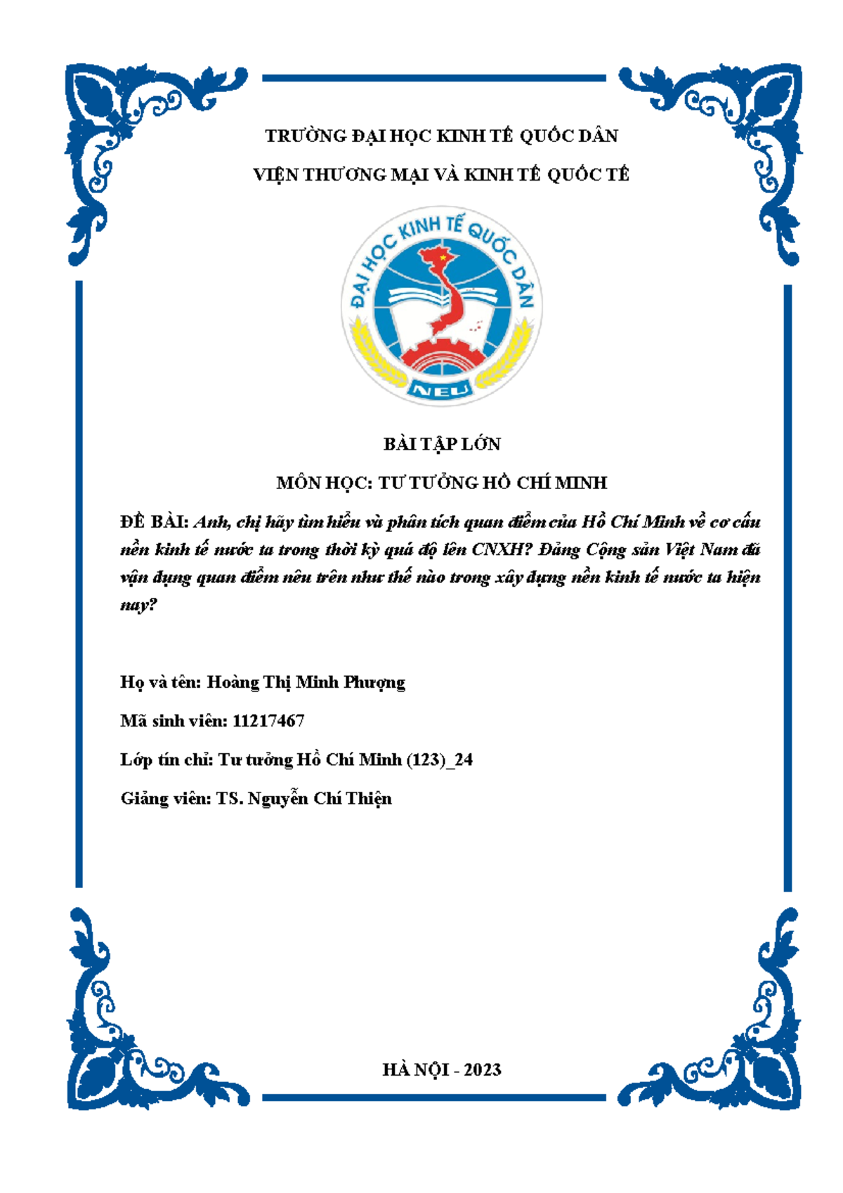 BTL TT HCM - BTL TT HCM - TRƯỜNG ĐẠI HỌC KINH TẾ QUỐC DÂN VIỆN THƯƠNG MẠI VÀ KINH TẾ QUỐC TẾ BÀI ...