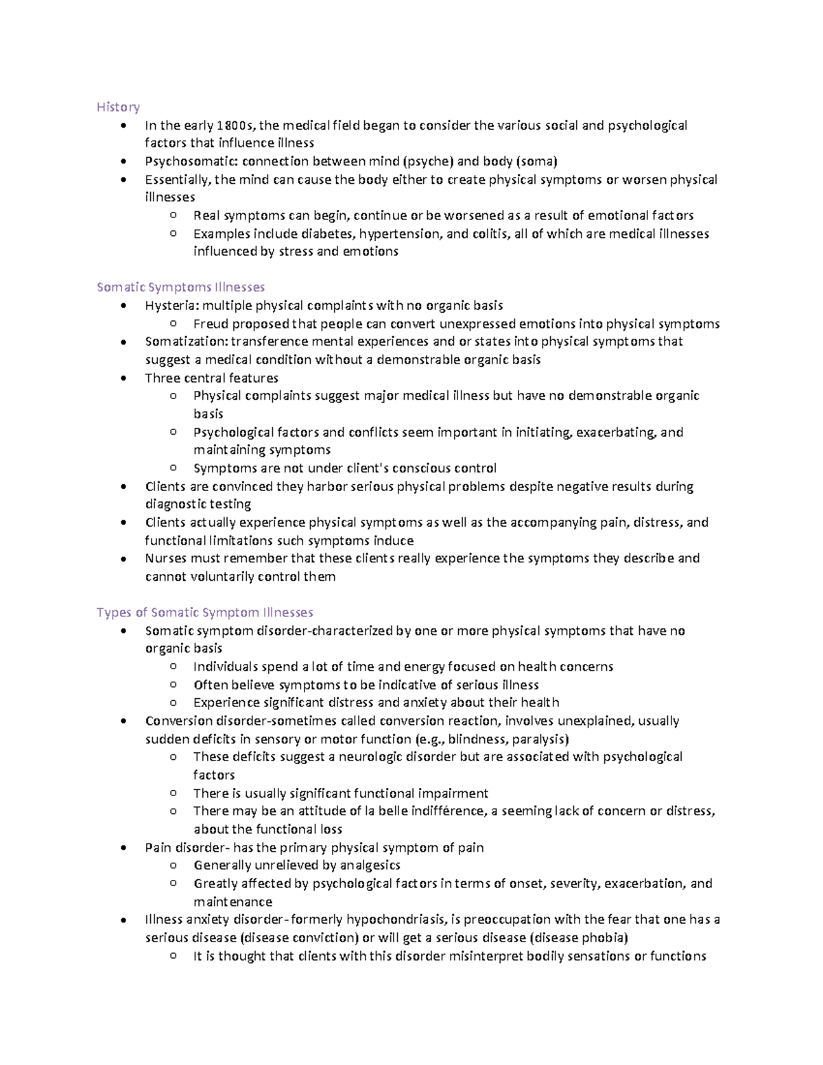 Ch 21- Somatic Symptom Illnesses - History • In the early 1800s, the ...