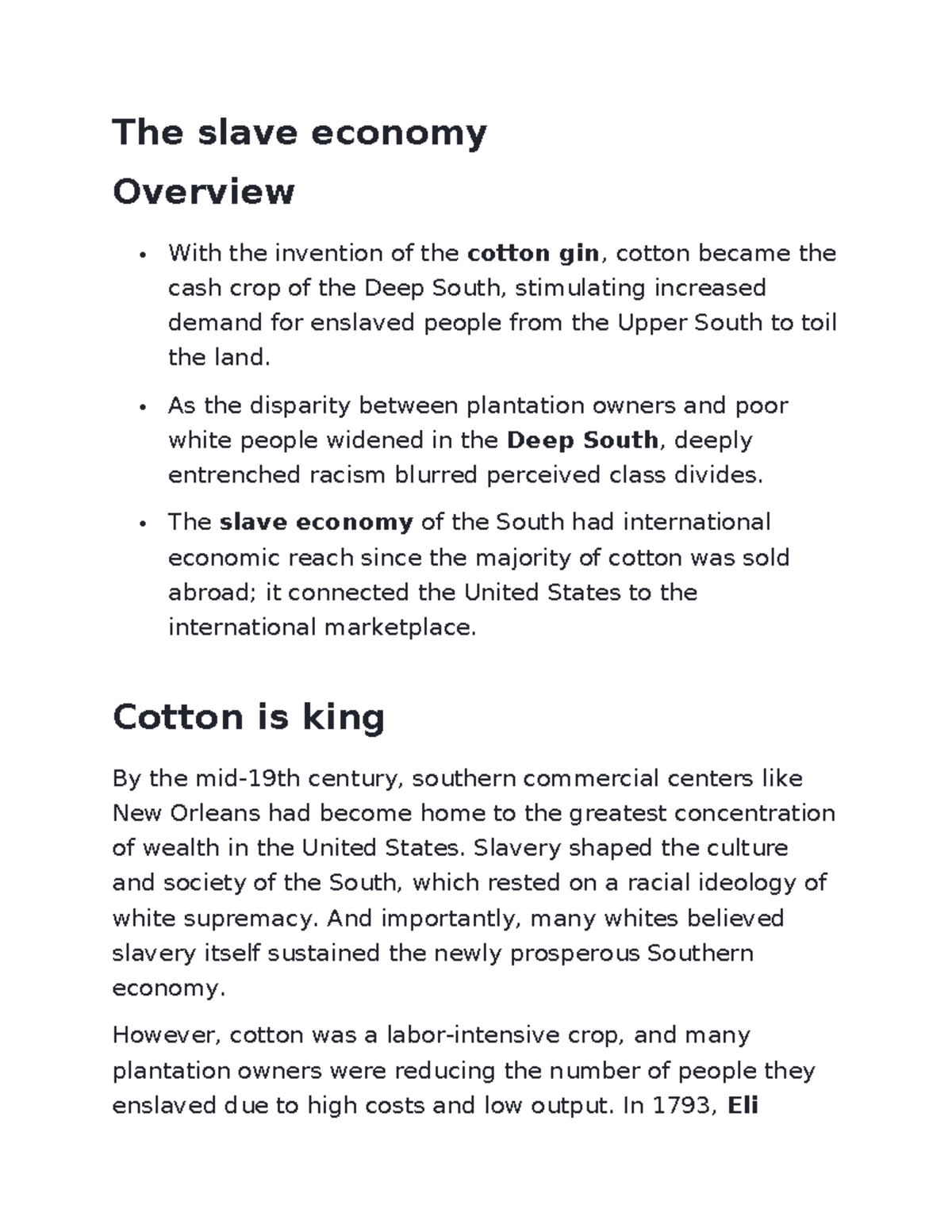 2.8 Labor, Culture, and Economy - The slave economy Overview With the ...