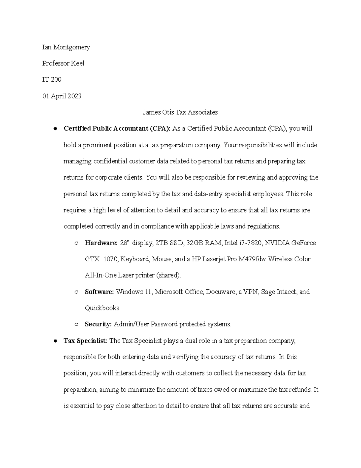 5-2 Project - Ian Montgomery Professor Keel IT 200 01 April 2023 James ...