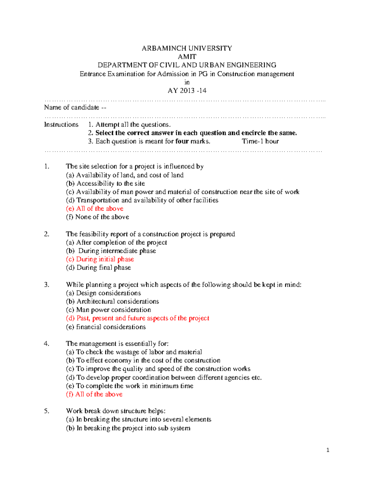 Solution AMU-PG-Enterance Examination-2013 -COTM - Copy - ARBAMINCH ...