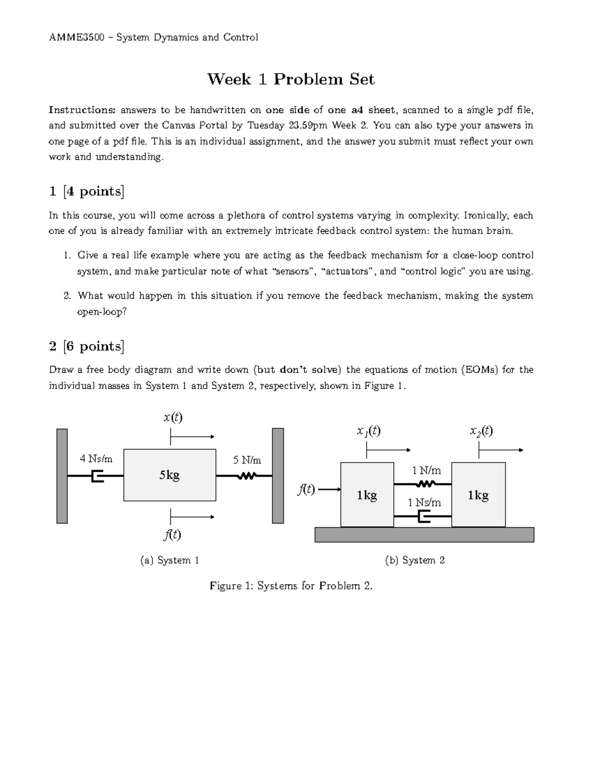 Pset1 - It's a weekly assignment in AMME3500, year 2021 - AMME3500 – System Dynamics and Control ...
