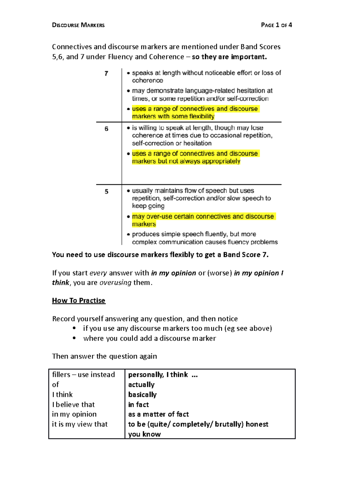 Lesson 6 - discourse markers - Connectives and discourse markers are mentioned under Band Scores ...