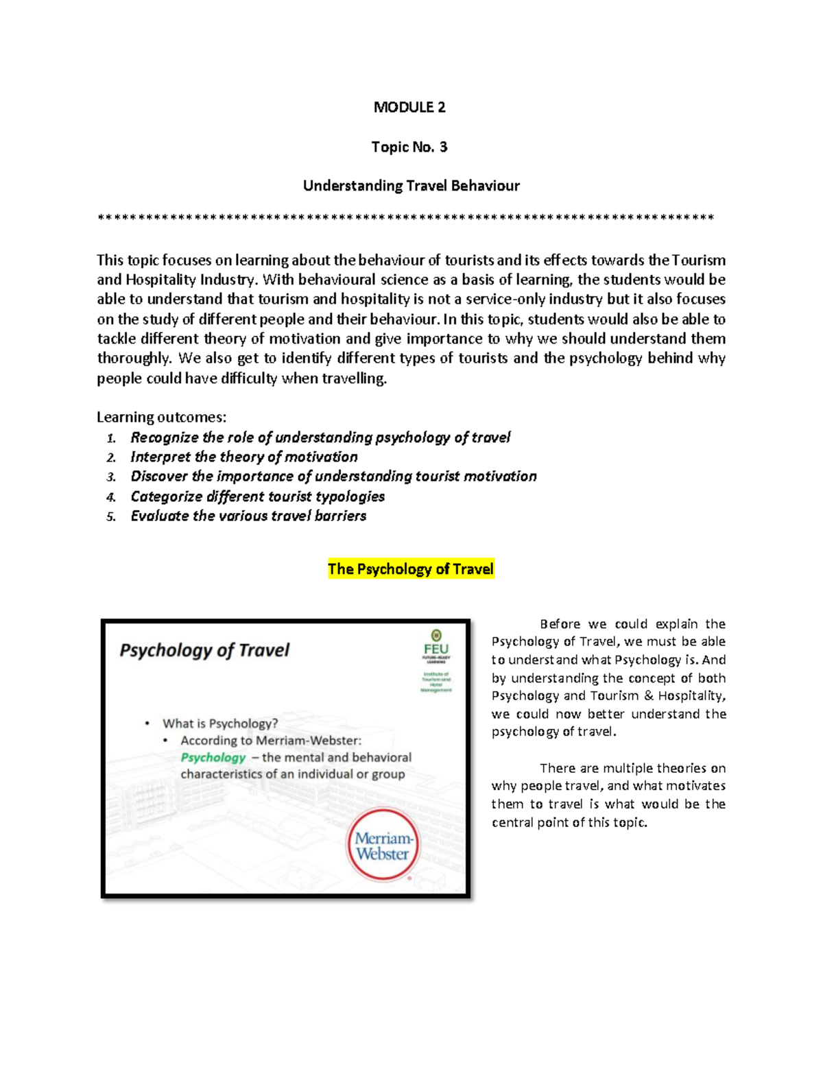Topic+3+Understanding+Tourist+Behavior - MODULE 2 Topic No. 3 ...