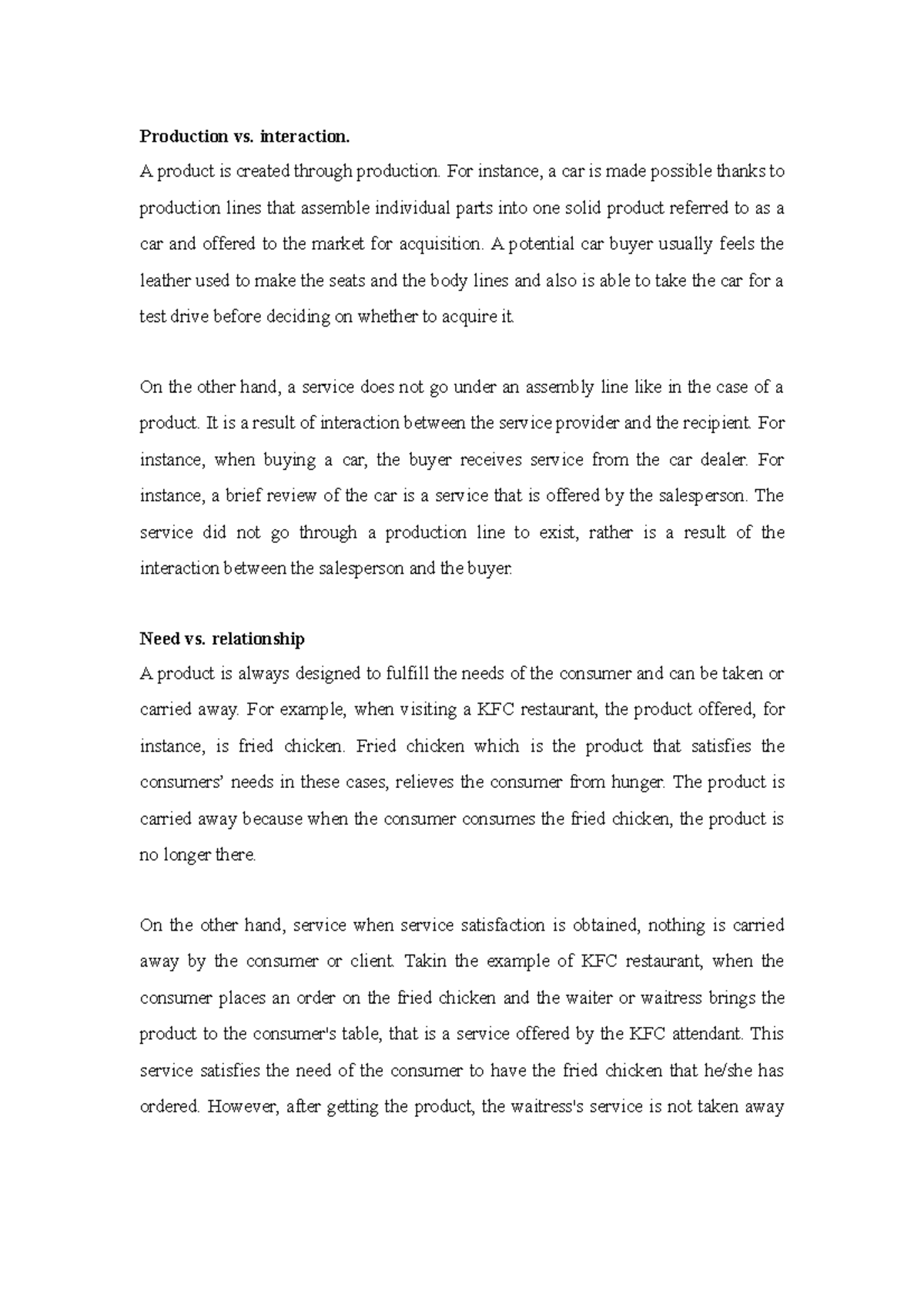 Marketing - Production vs. interaction. A product is created through ...