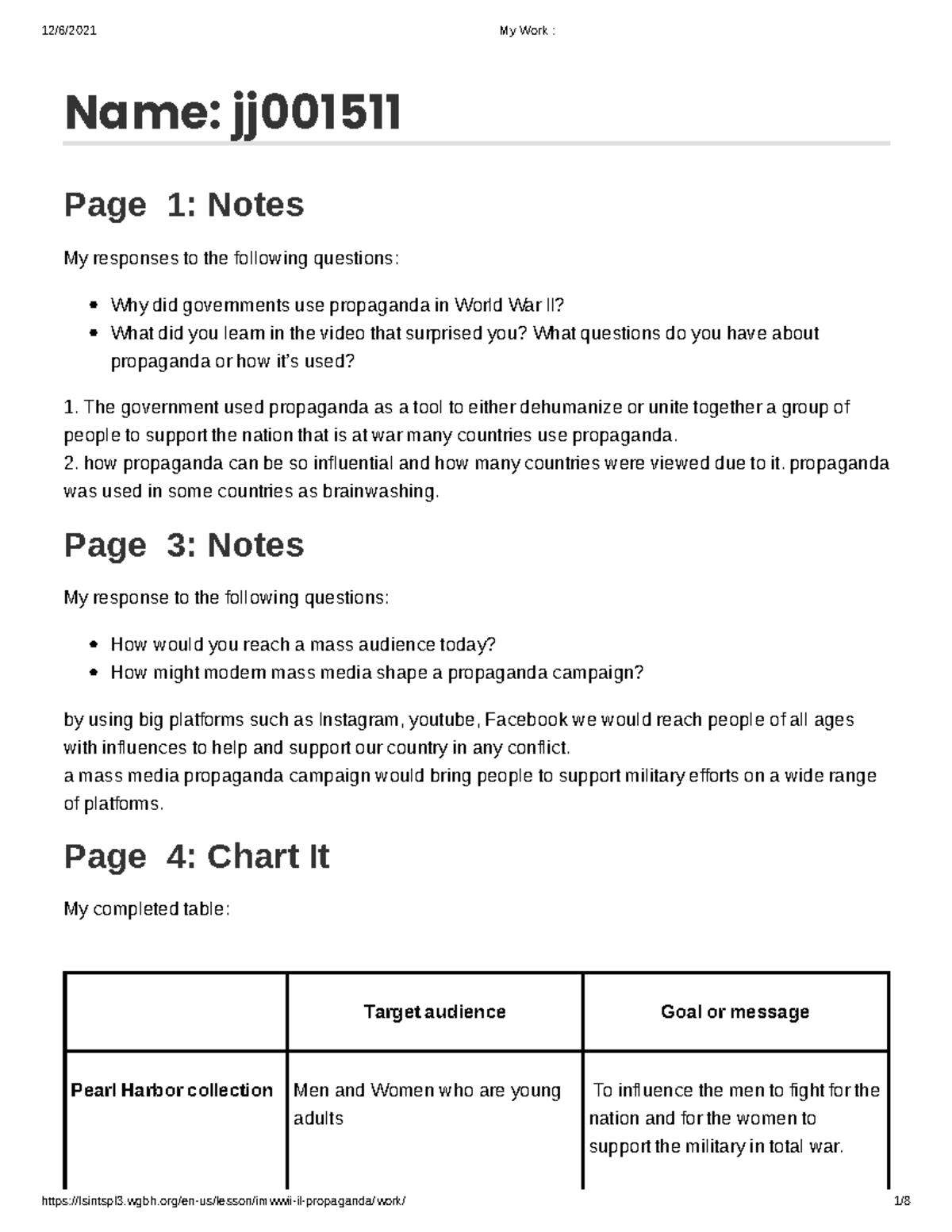 My Work - jjkl - Name: jj Page 1: Notes My responses to the following ...