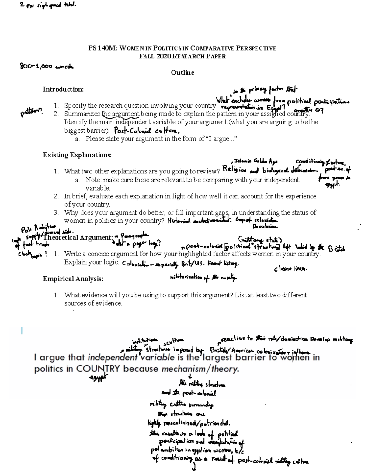 Poli Sci 140M Paper Outline - PS 140M: WOMEN IN POLITICS IN COMPARATIVE ...