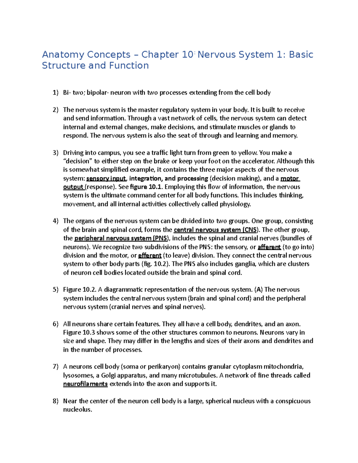 Ch. 10 Anatomy Concepts - Anatomy Concepts – Chapter 10: Nervous System ...