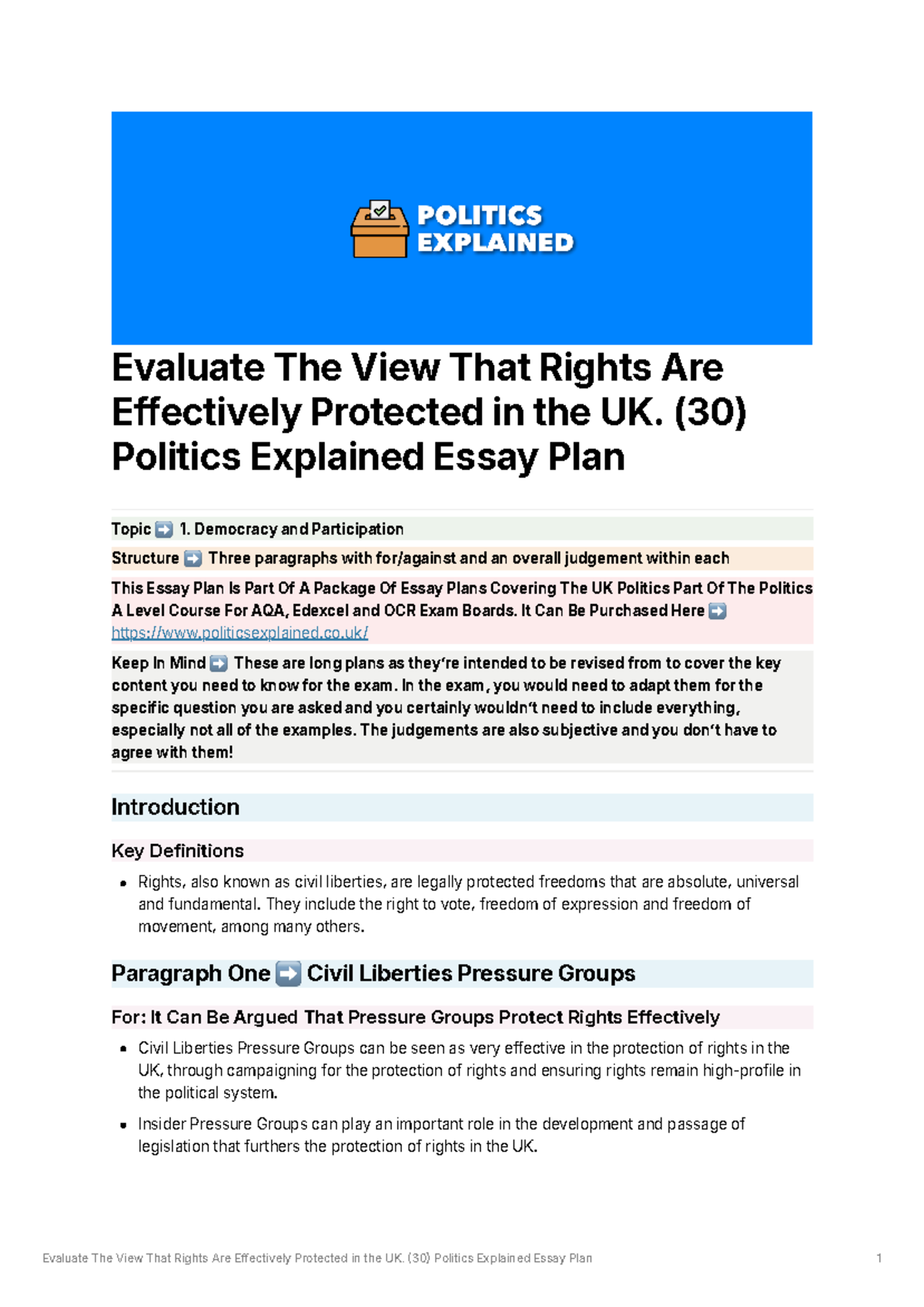 Evaluate The View That Rights Are Effectively Protected in the UK. (30) Politics Explained Essay ...
