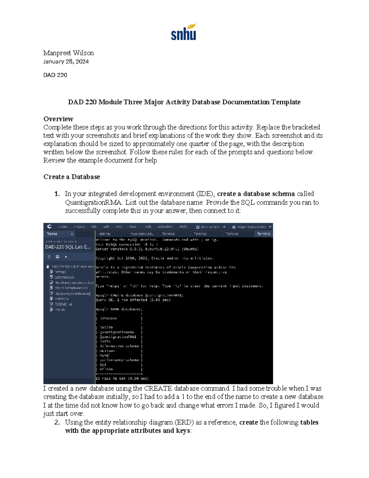 DAD 220 Module Three Major Activity Final - Manpreet Wilson January 28, 2024 DAD 220 DAD 220 ...