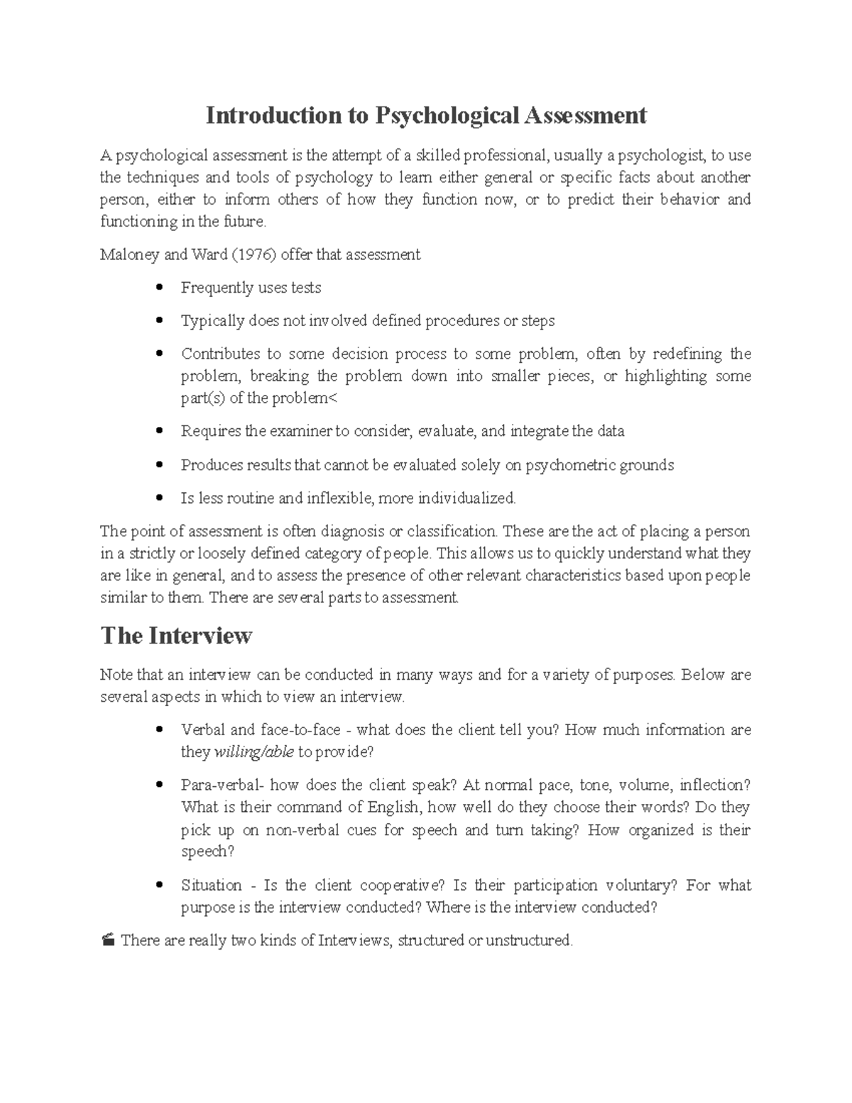 Introduction to Psychological Assessment - Maloney and Ward (1976 ...