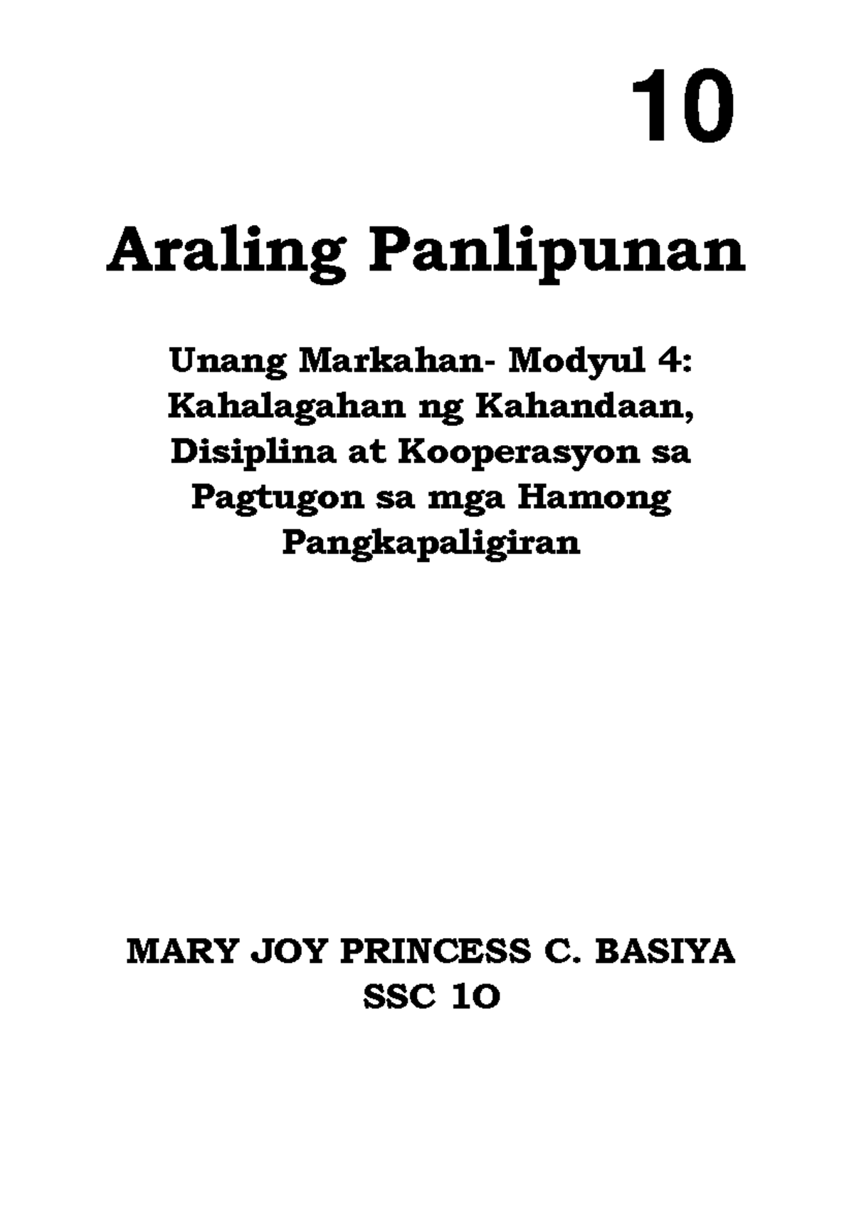 Modyul 4 AP - about the subject araling panlipunan - 10 Araling Panlipunan Unang Markahan ...