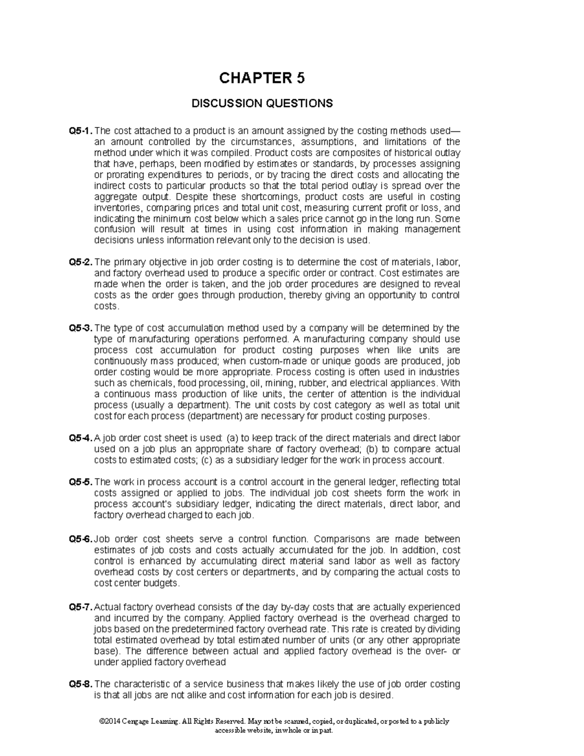 Ch05SM elearn - Solution for Cost Accounting - CHAPTER 5 DISCUSSION ...