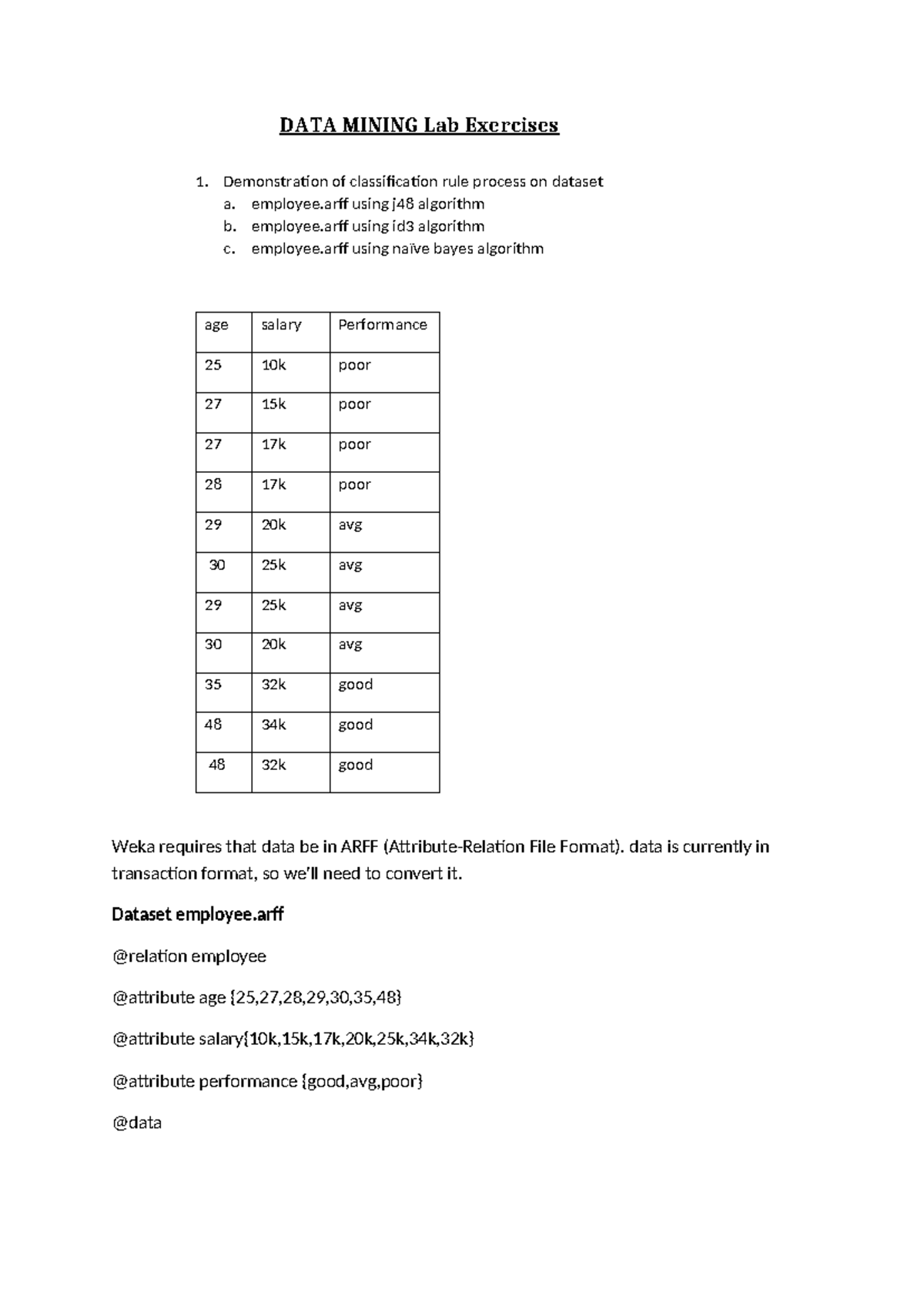DATA Mining Lab Exercises kittu - DATA MINING Lab Exercises 1 ...