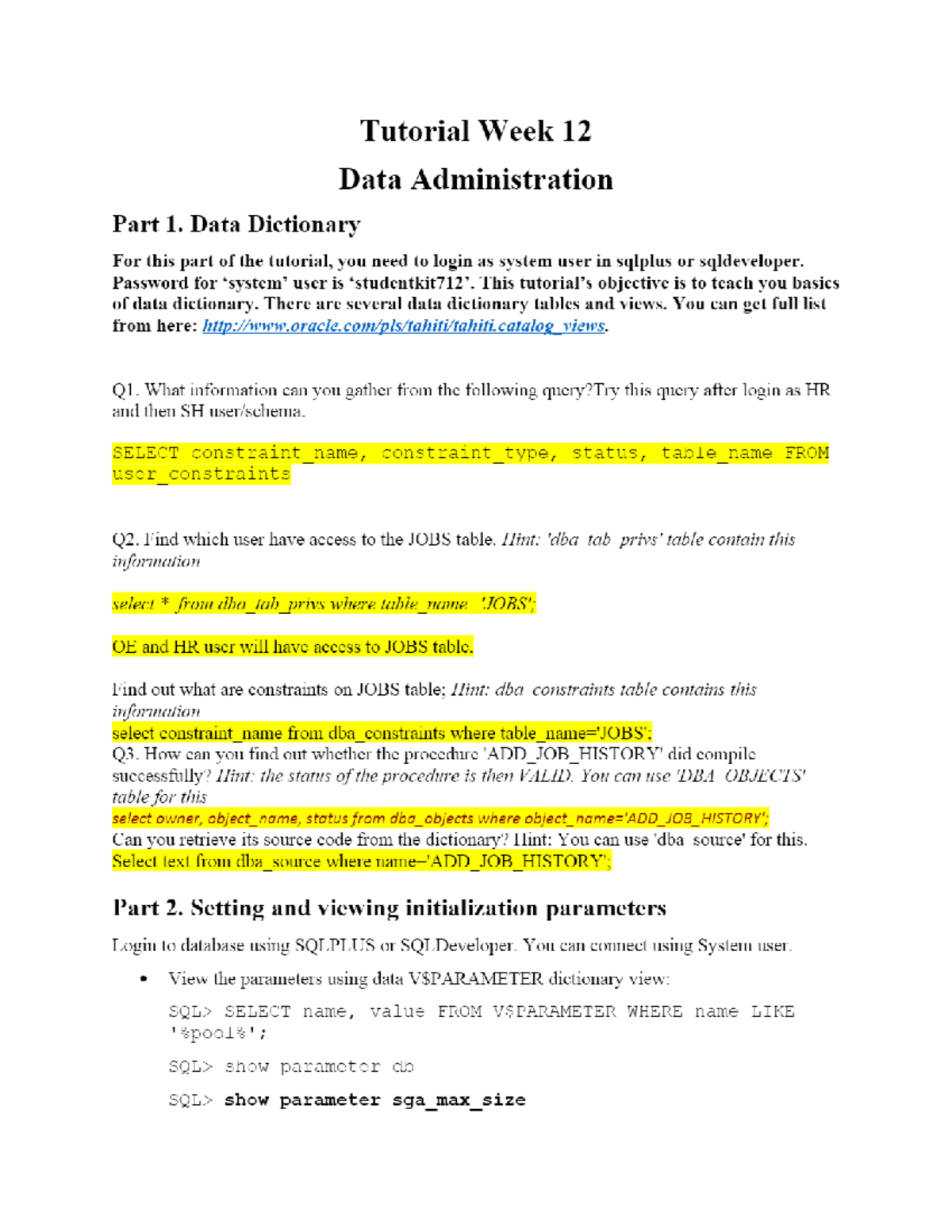 Tutorial Week 12 with Sol - KIT712 - KIT712 - Studocu