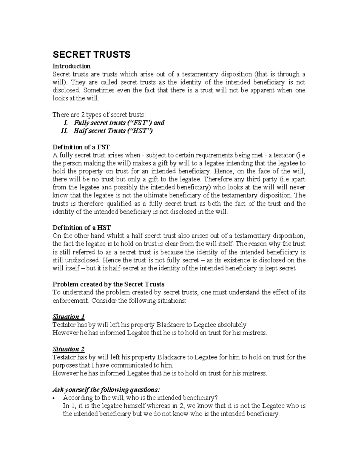 Secret Trusts - SECRET TRUSTS Introduction Secret trusts are trusts ...
