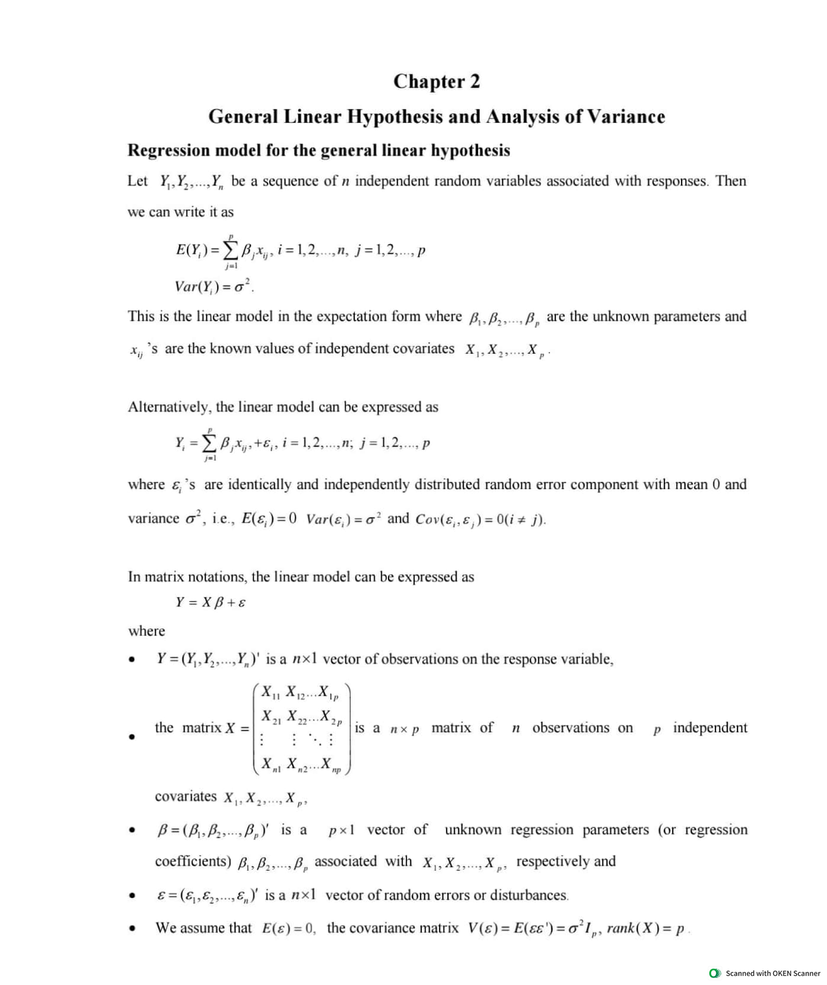 Anova general linear hypothesis - Probability and Statistics - Studocu