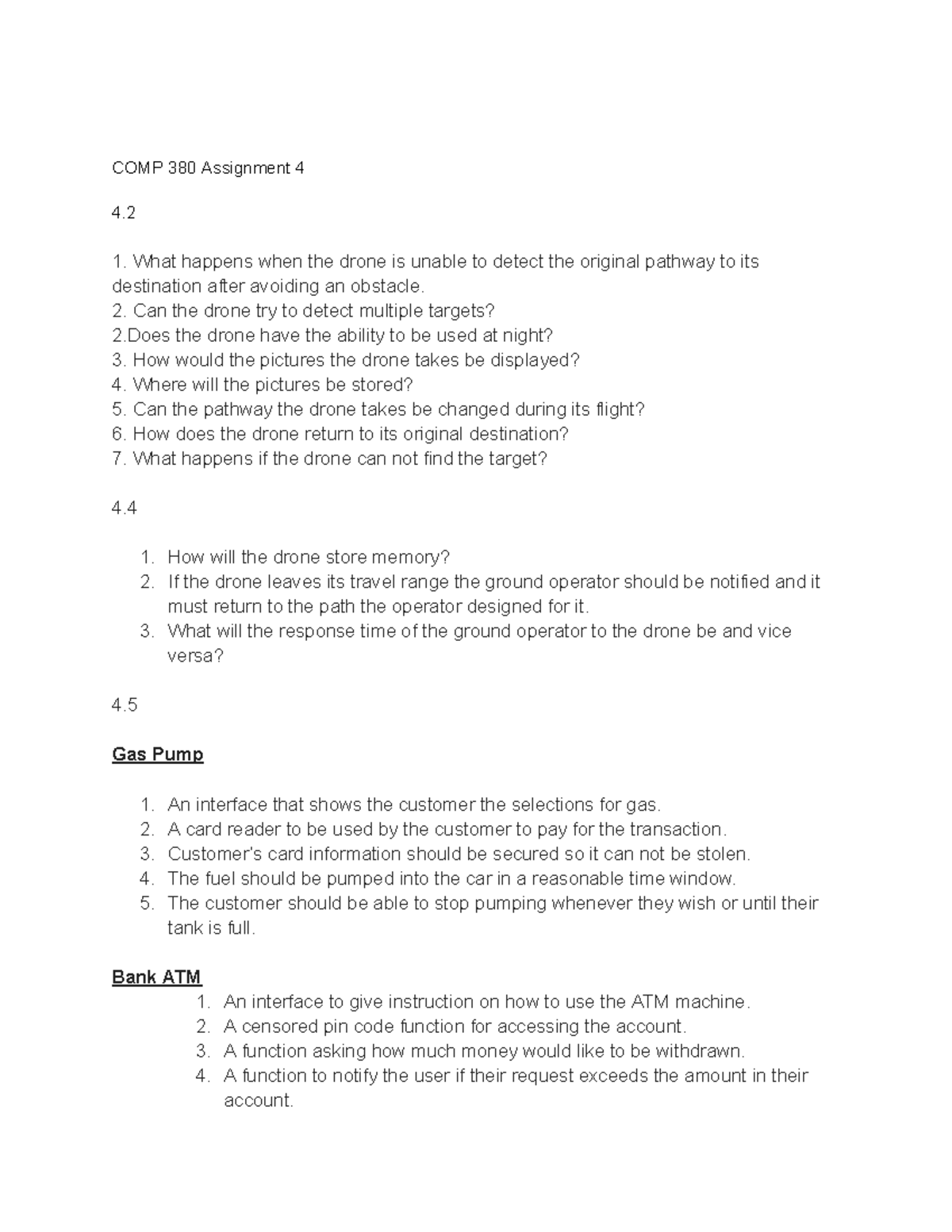 COMP 380 Assignment 4 - Chapter 4 questions - COMP 380 Assignment 4 What happens when the drone ...