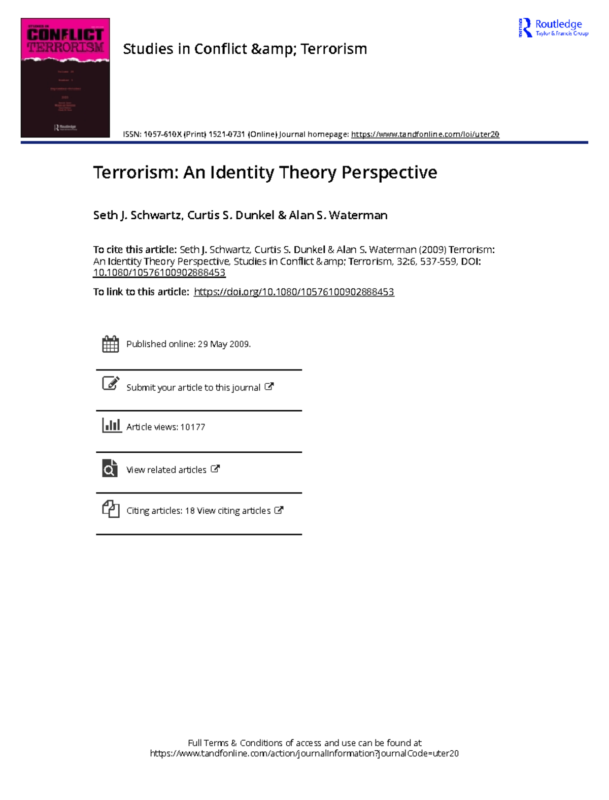 Terrorism An Identity Theory Perspective - Full Terms & Conditions of ...