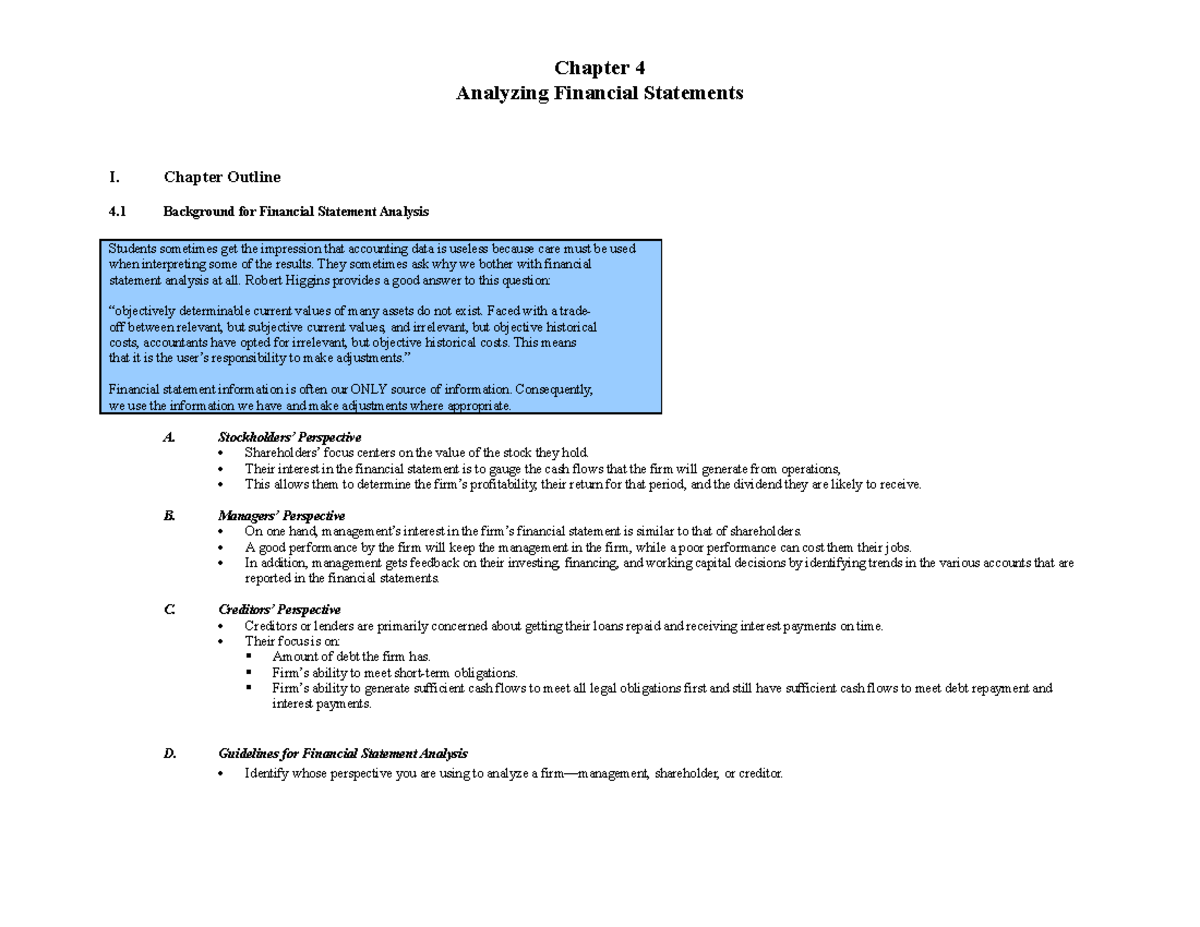 4.Analyzing Financial Statements - Chapter Outline 4 Background for ...